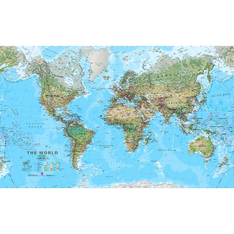 Weltkarte, physisch 1:20.000.000 - LandkartenSchropp.de Online Shop